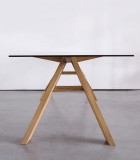 Ark Table - constructed from solid wood and tempered glass top