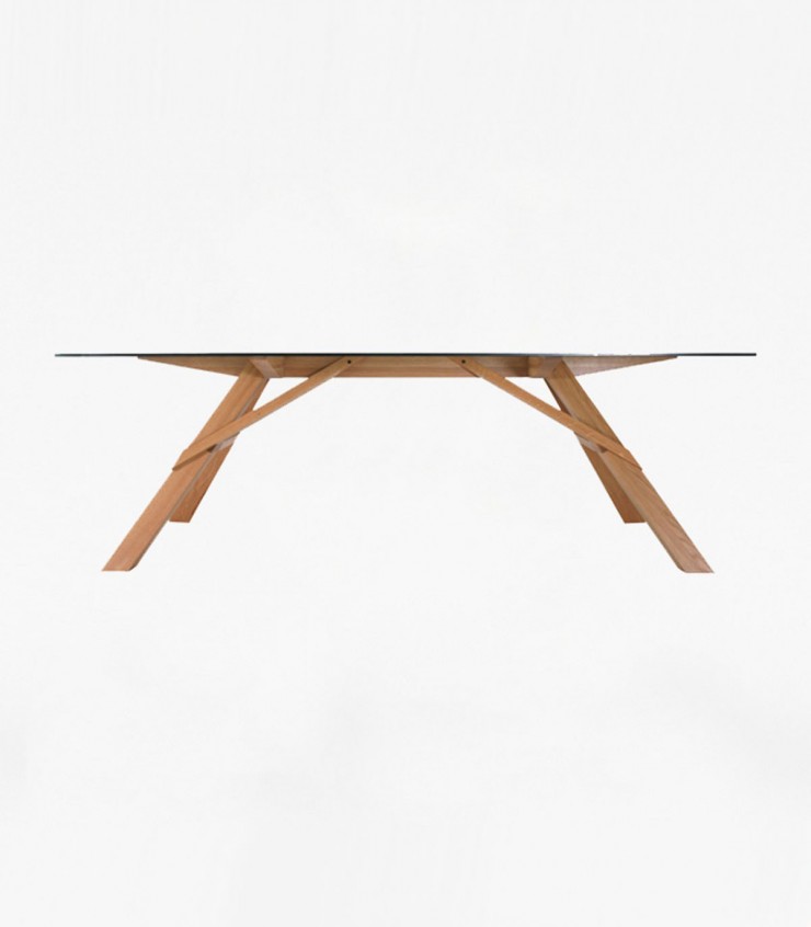 Ark Table - constructed from solid wood and tempered glass top