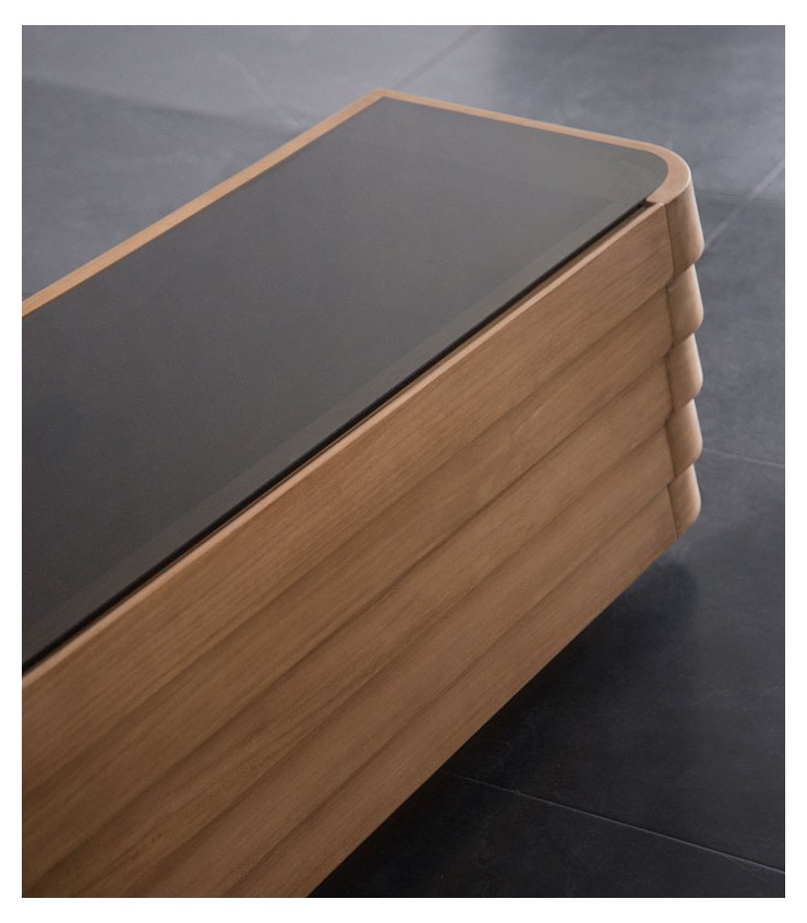 Terrace TV Console - Solid Wood, Tinted Tempered Glass Top