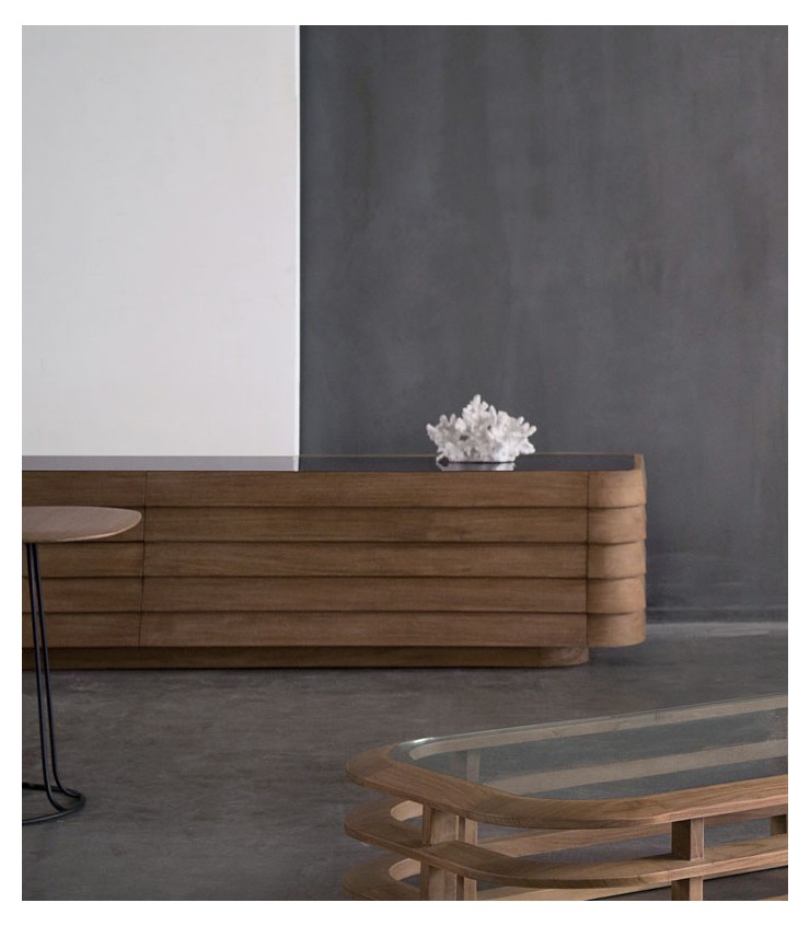 Terrace TV Console - Solid Wood, Tinted Tempered Glass Top