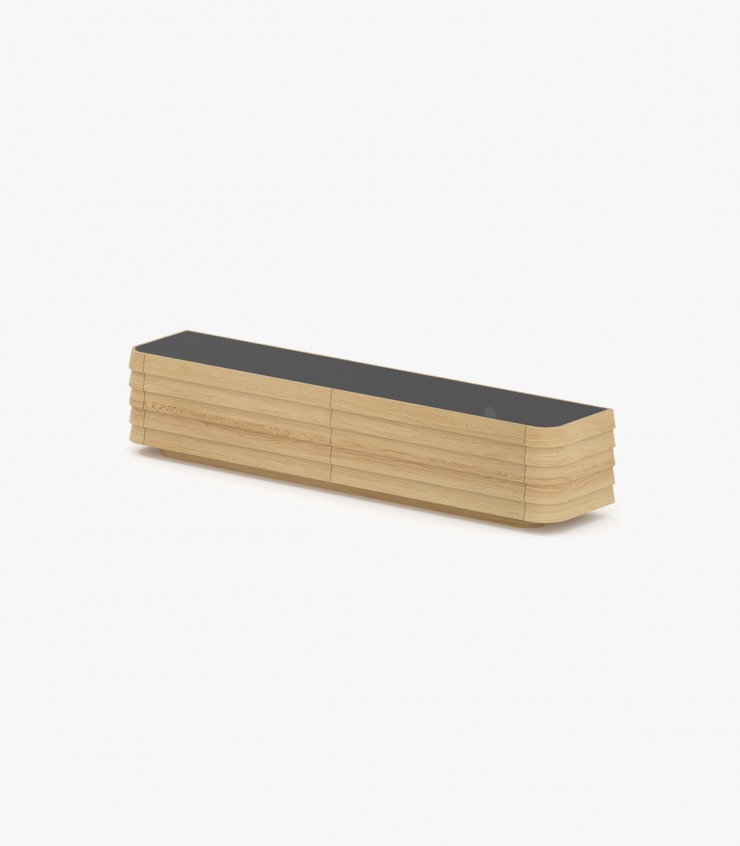 Terrace TV Console - Solid Wood, Tinted Tempered Glass Top